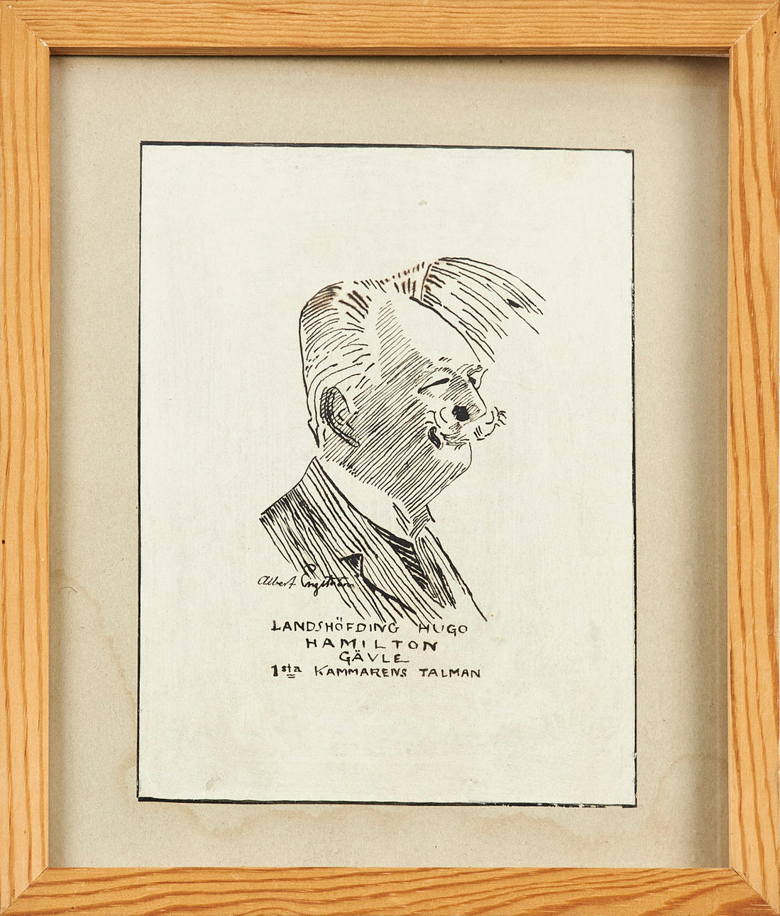 ALBERT ENGSTRÖM. "Landshövding Hugo Hamilton Gävle", ink on paper ...