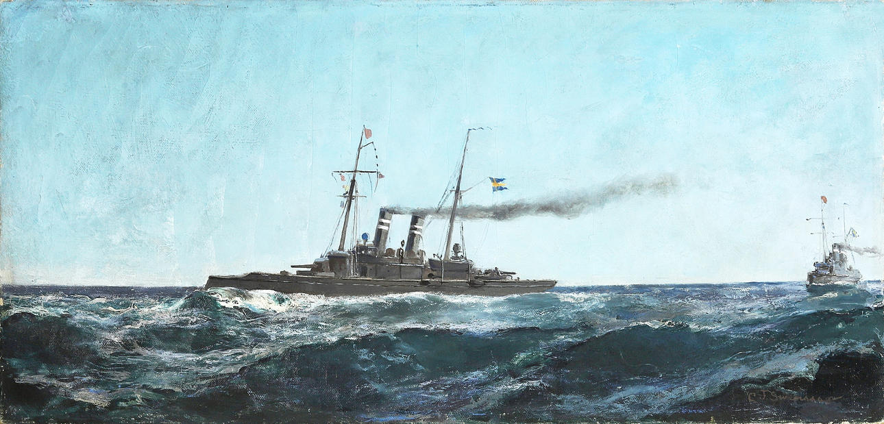 CHRISTIAN FREDRIK SWENSSON (1834-1909) Marin med pansarkryssare ...