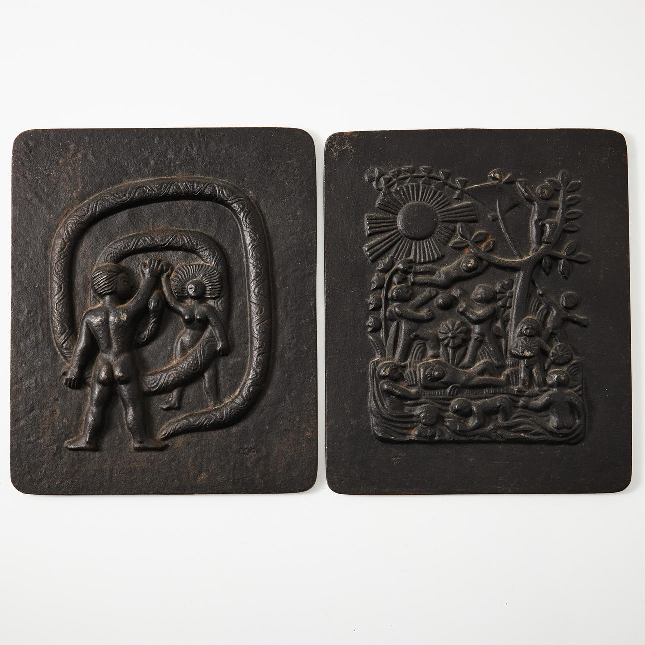 MANNE ÖSTLUND (1904-1957). Adam och Eva, Livets träd, 2 st, reliefer ...