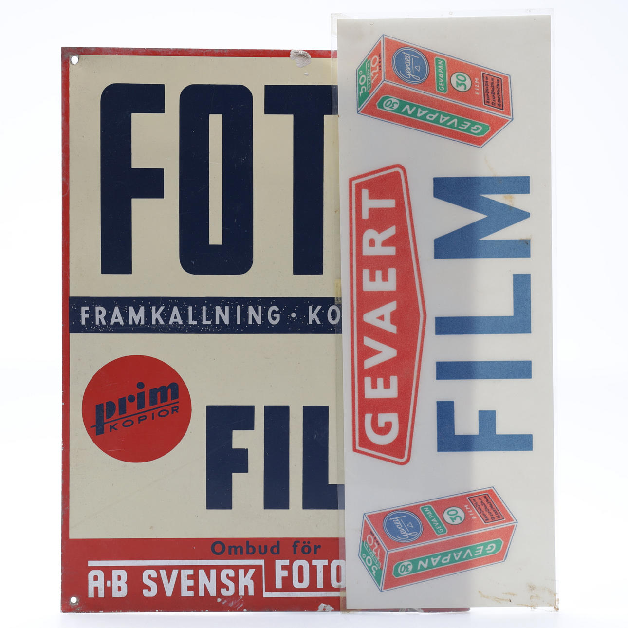 SKYLTAR, 2 st, litograferad plåt & laminerat papper, fotografi, 1900 ...