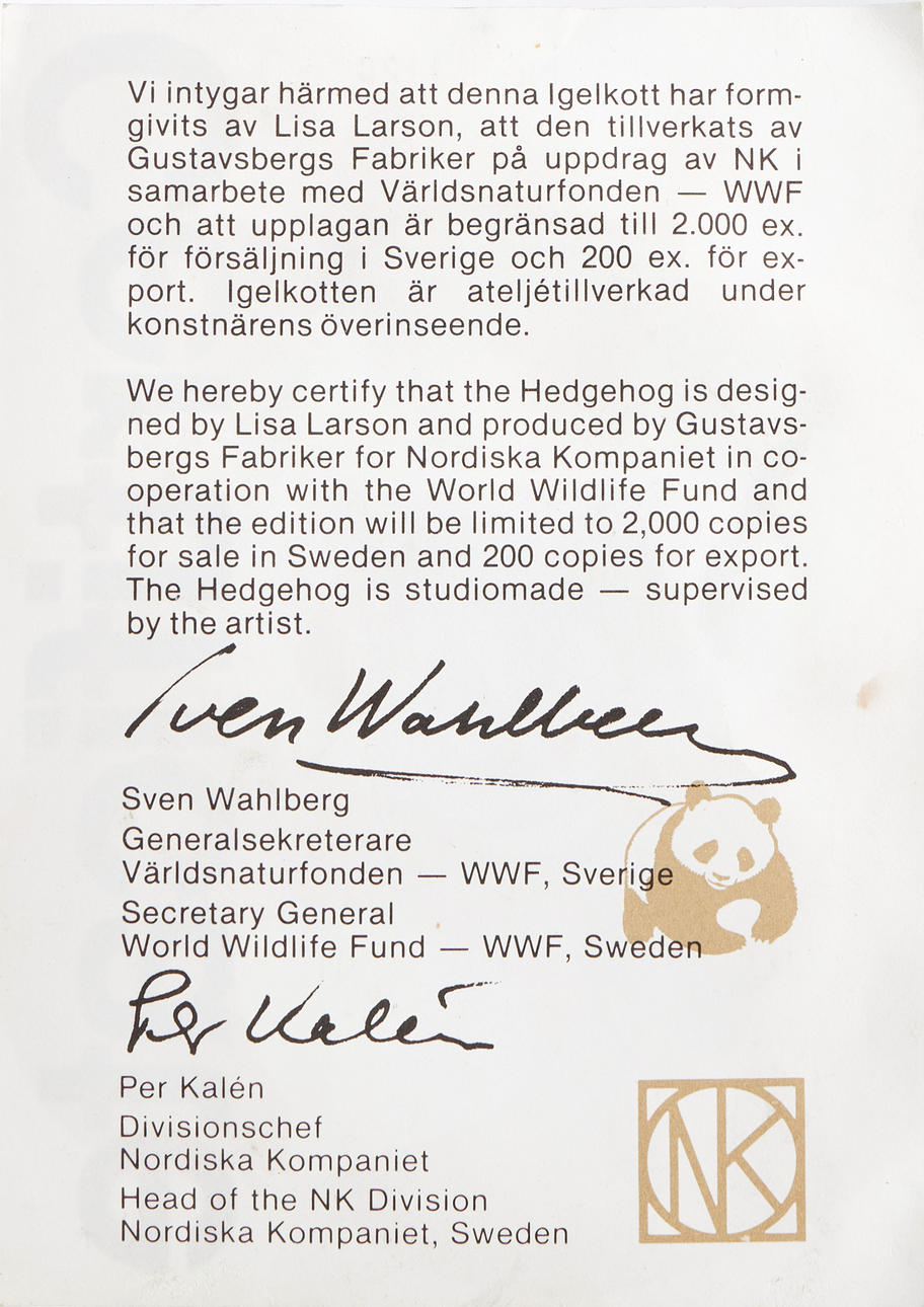 LISA LARSON. Figurin, "Igelkott" ur serien "Utrotningshotade arter ...