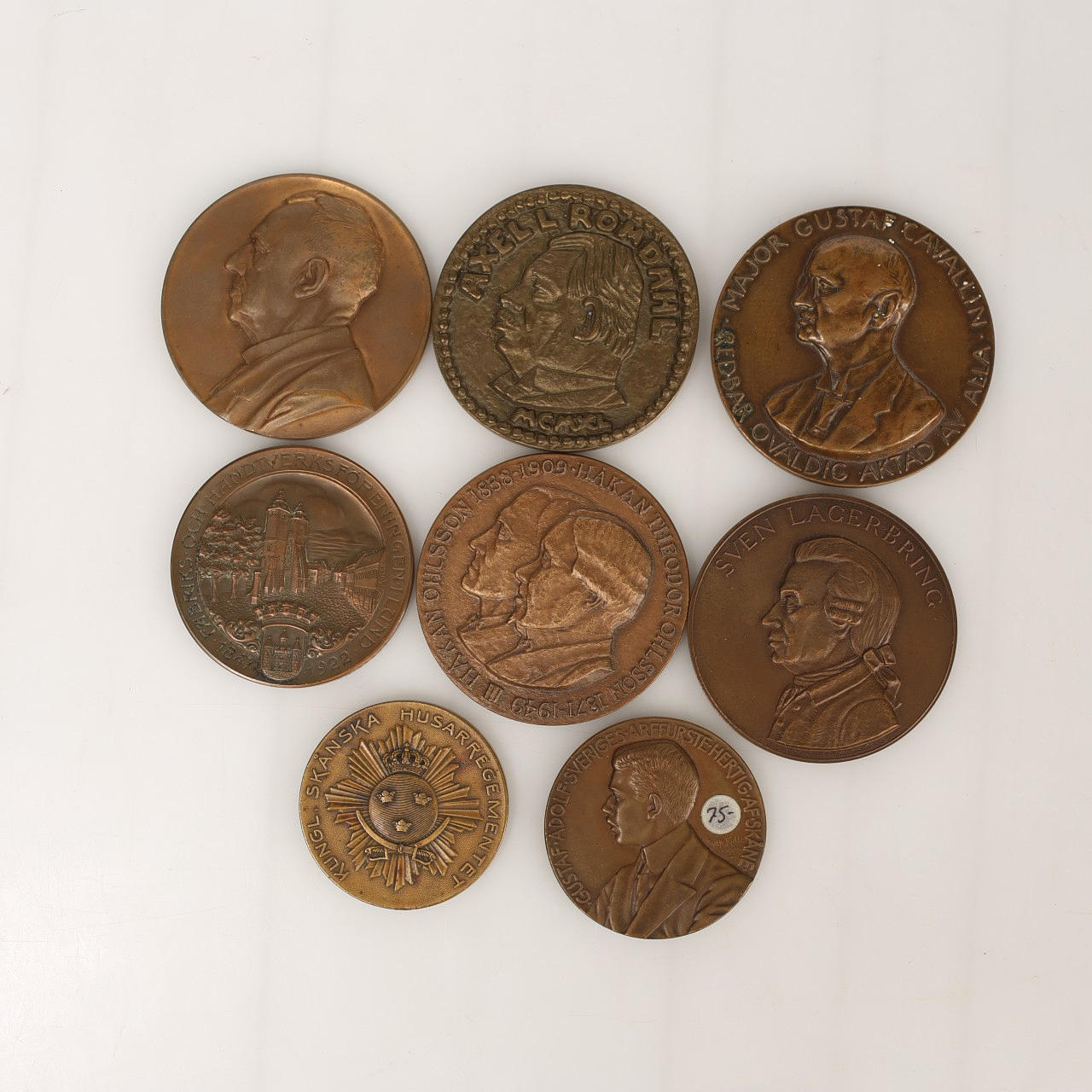 MINNESMEDALJER, brons, 8 stycken. Mynt, Medaljer & Frimärken - Ordnar ...