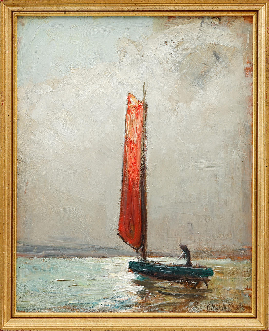 KNUT NORMAN. Figur i segelbåt, olja på pannå, signerad. Konst - Måleri ...