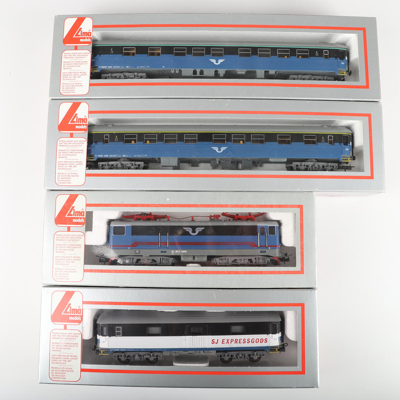 MODELLTÅG, 7 stycken, SJ, lok och vagnar, Lima, Italien. Leksaker ...