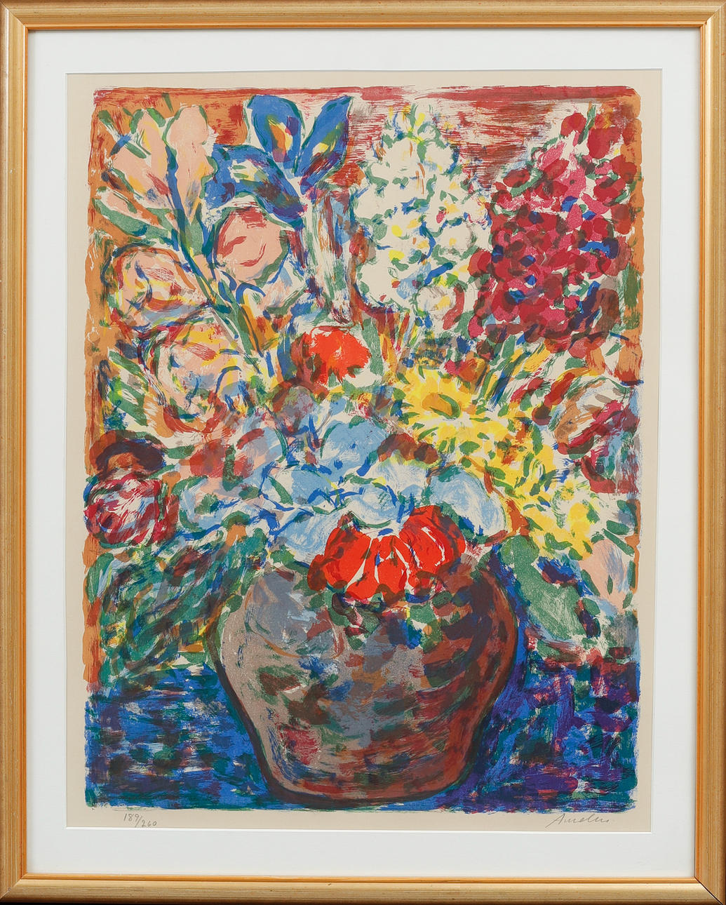ALBIN AMELIN. Blomsterstilleben, litografi, signerad och numrerad 189/ ...