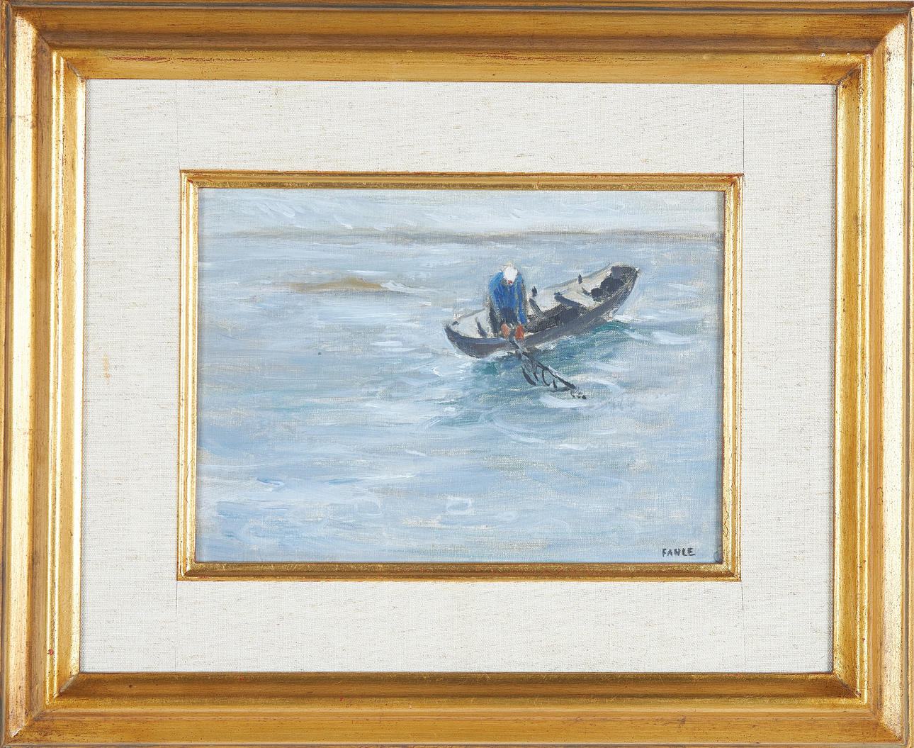 GUSTAF ADOLF FAHLE. Motif with fisherman, signed oil on canvas mounted ...