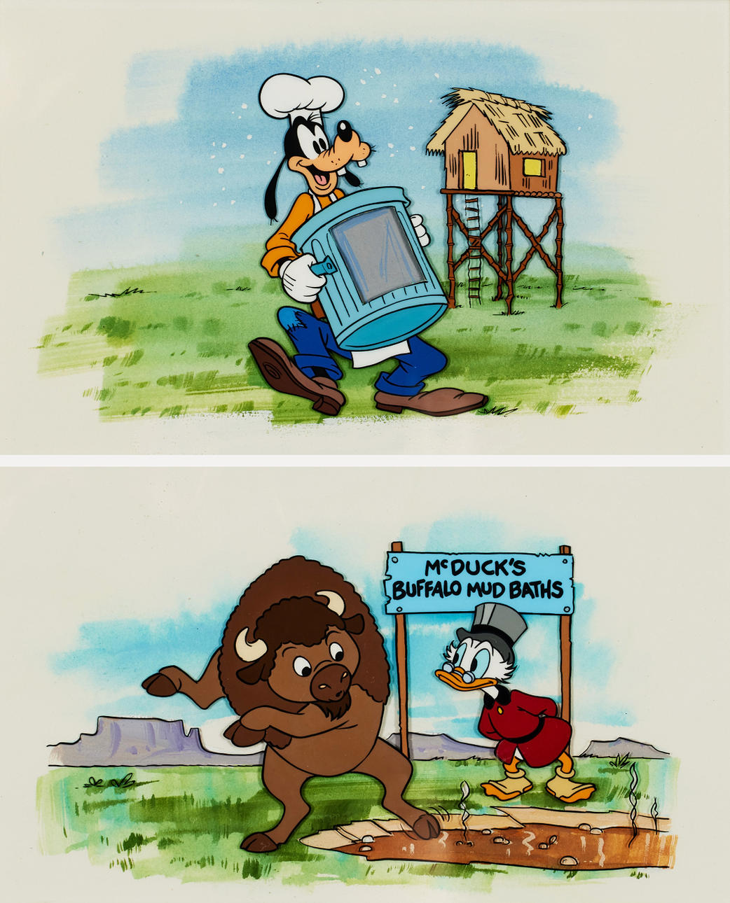 WALT DISNEY STUDIOS. Two original drawings for book, Goofy "World of ...