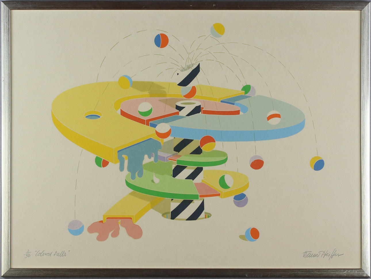 WERNER PFEIFFER. Lithography, 2/50, "Colored balls", signed. Art ...