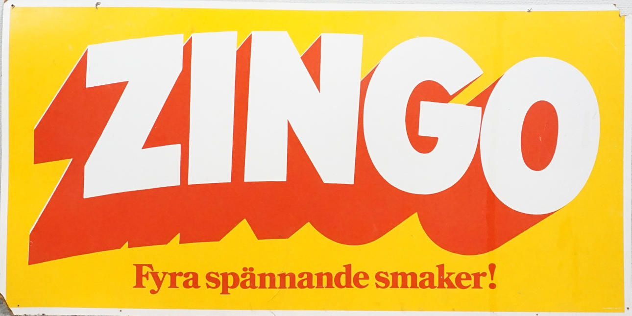 REKLAMSKYLT, papp, "ZINGO", Per Edberg AB. Övrigt - Övrigt - Auctionet