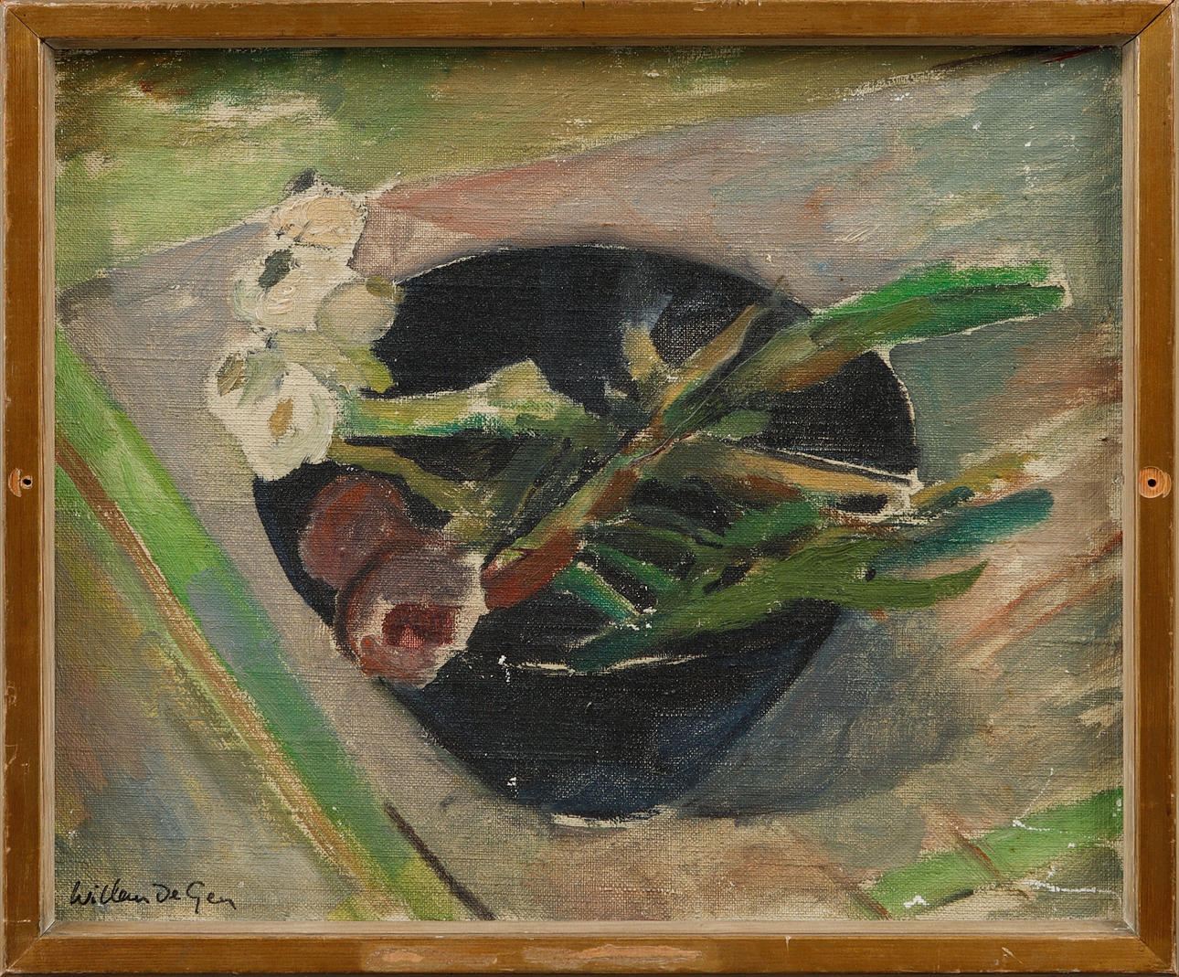 WILLIAM DE GEER. Stilleben med grönsaker, olja på pannå, signerad ...