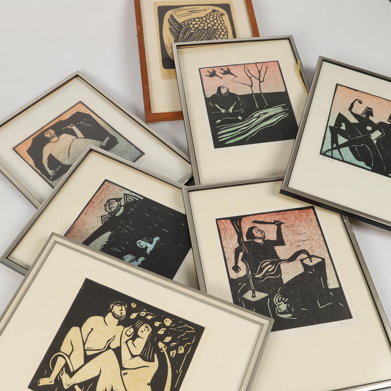 ÅKE HOLM. Biblical motifs, 7 pieces, linocut, signed Å. Holm. Art ...
