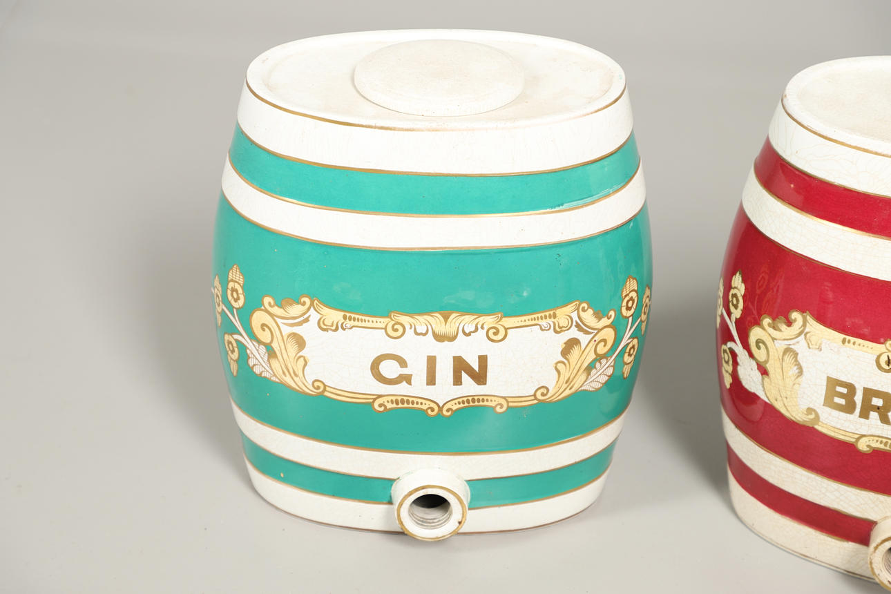 TWO LARGE VICTORIAN POTTERY SPIRIT BARRELS. Ceramics & Porcelain ...