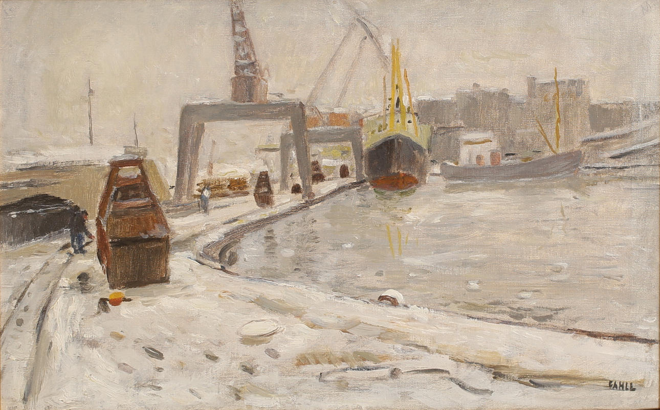 GUSTAF ADOLF FAHLE. Oil on Board, "Norrköping harbour", signed. Art ...