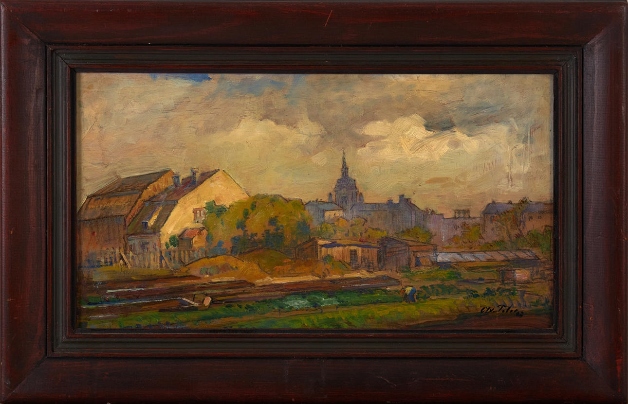 AXEL PETER (1863-1942). Sofia kyrka, olja på pannå, signerad. Konst ...