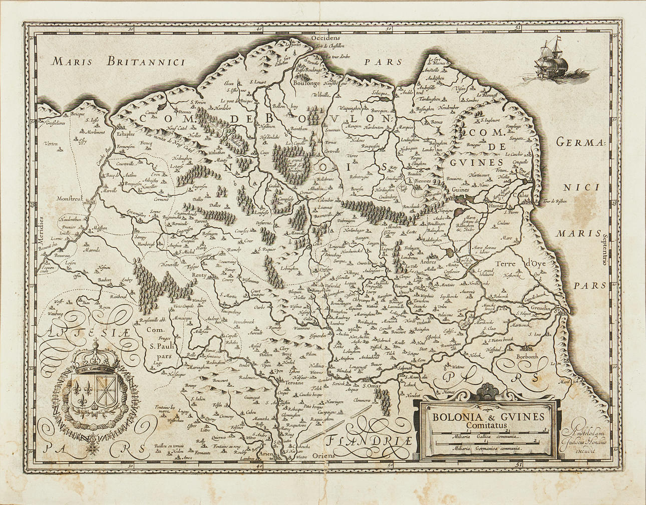 HONDIUS MAP OF PART OF FRANCE, Amsterdam ca 1620. Böcker, Kartor ...