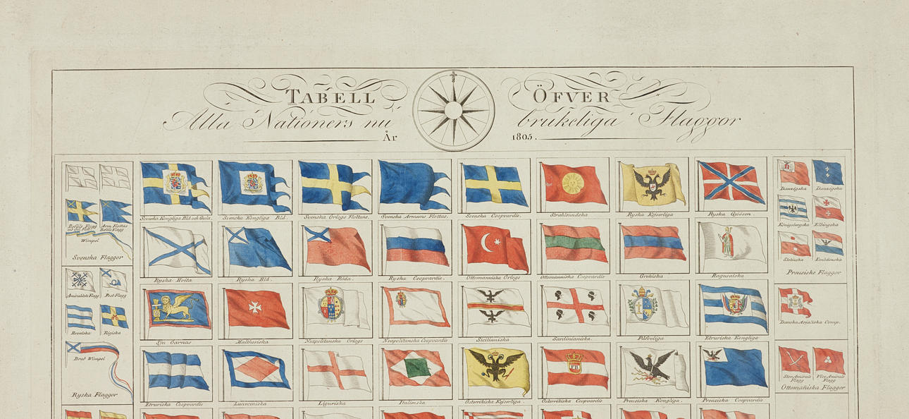 ENGRAVING, "TABLE OF THE FLAGS OF ALL NATIONS NOW IN USE", Year 1805 ...