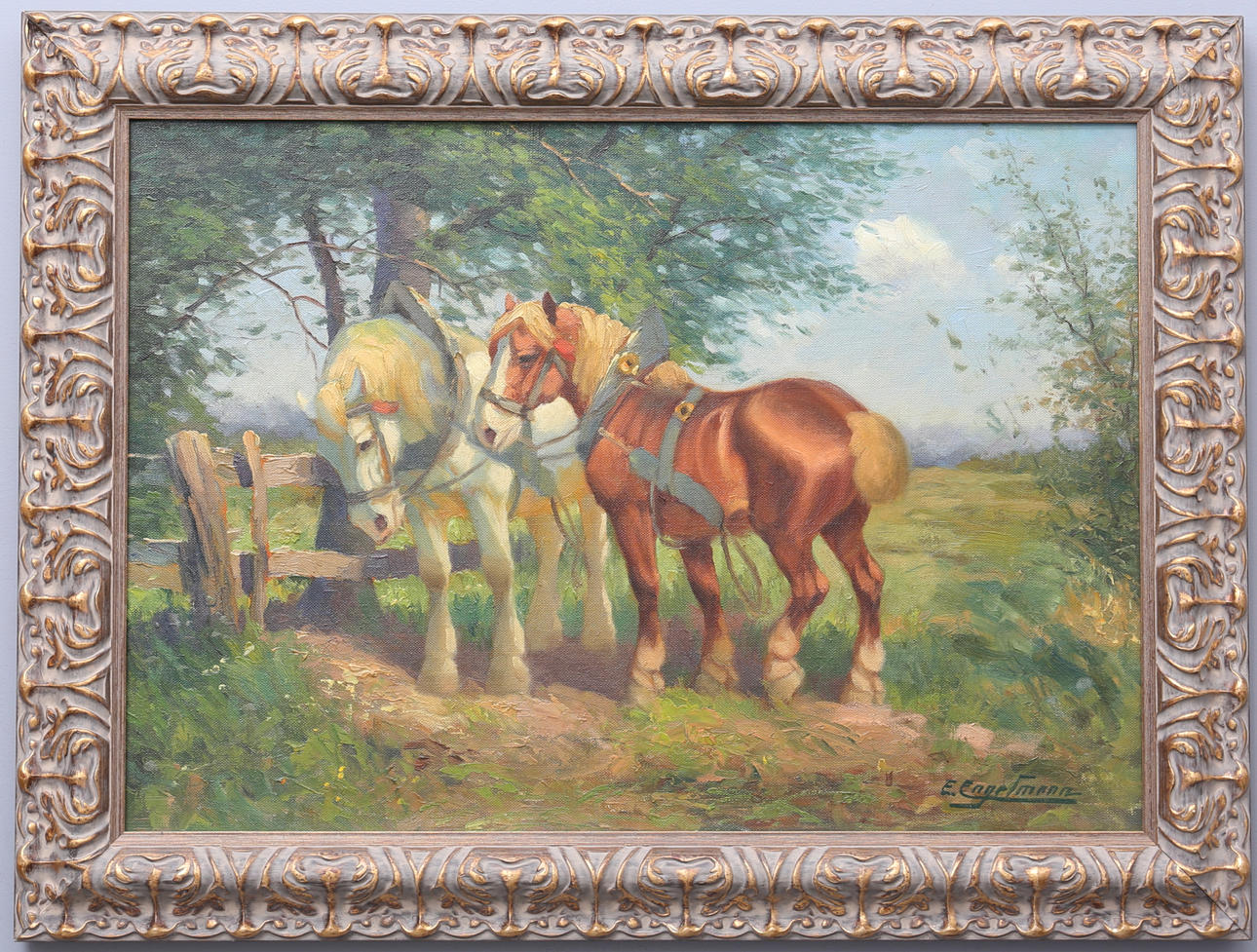 ERNST JULIUS ENGELMANN. Oil on canvas, working horses, signed. Art ...