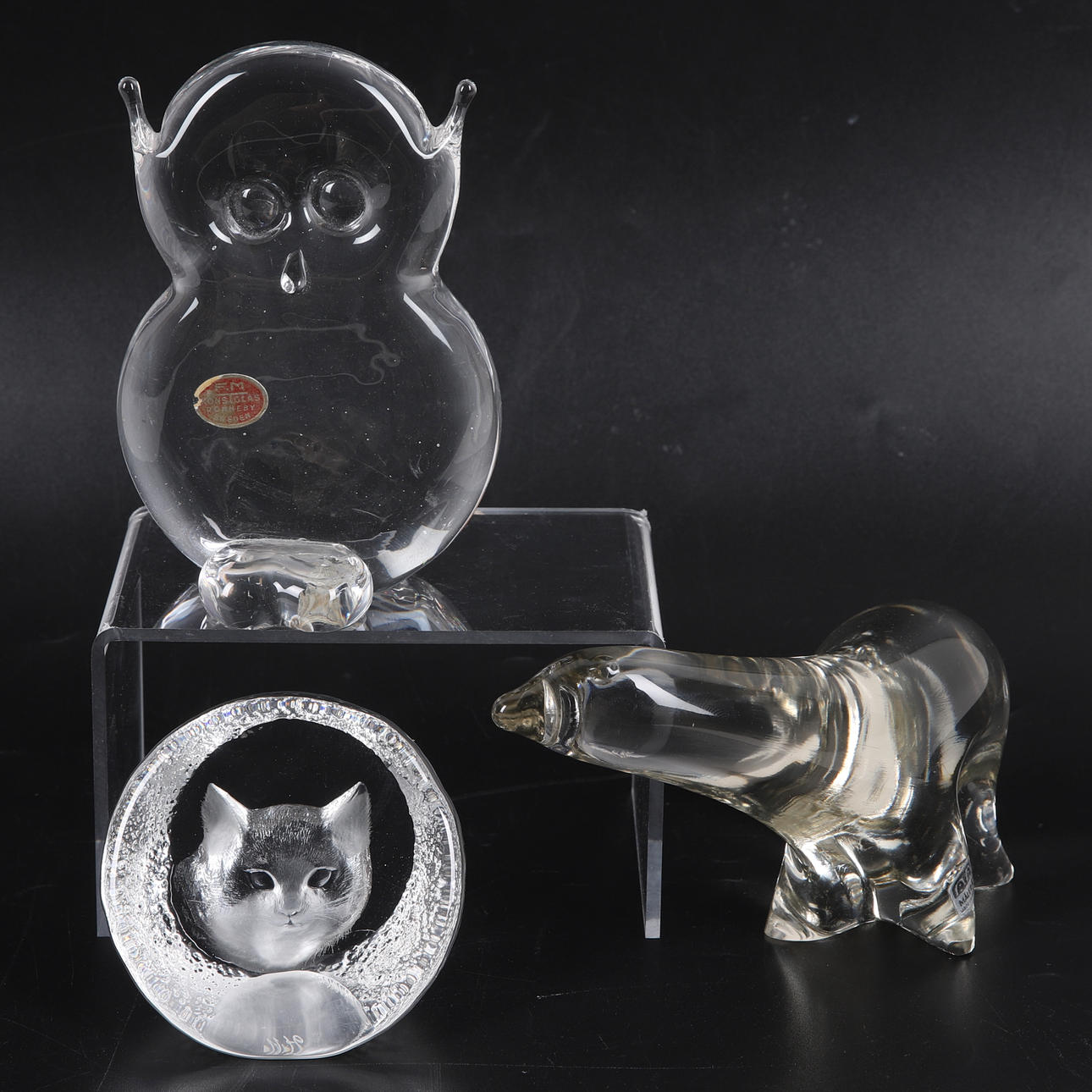 FIGURINER, 3 st. glaskonst, FM Ronneby och Målerås glasbruk. Glas ...