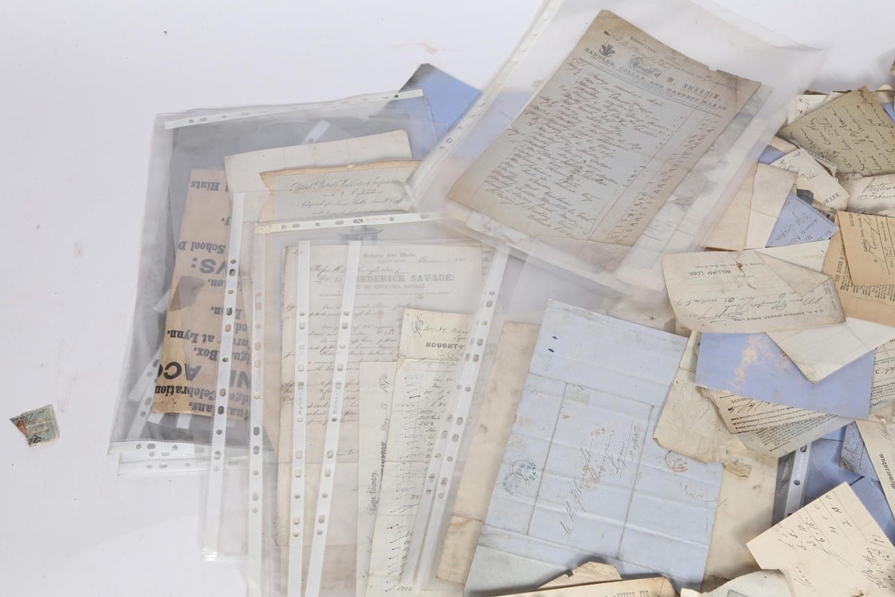 A LARGE COLLECTION OF 19TH CENTURY HAND WRITTEN DOCUMENTS, RECEIPTS AND ...