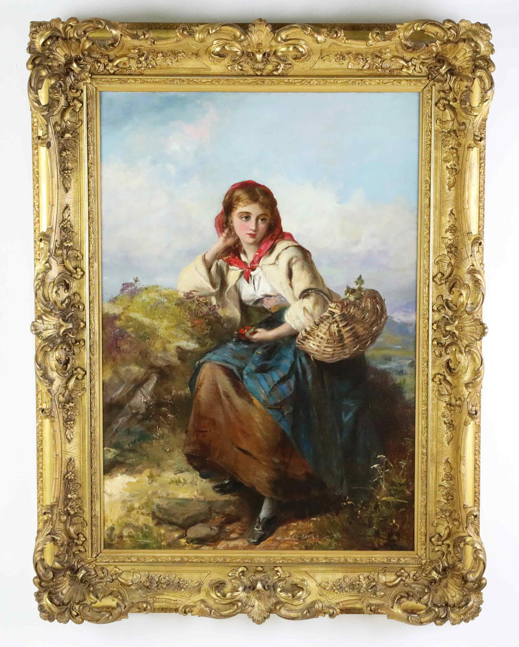 THOMAS KENT PELHAM (1831-1907). Olja på duk. Sittande ung kvinna med ...
