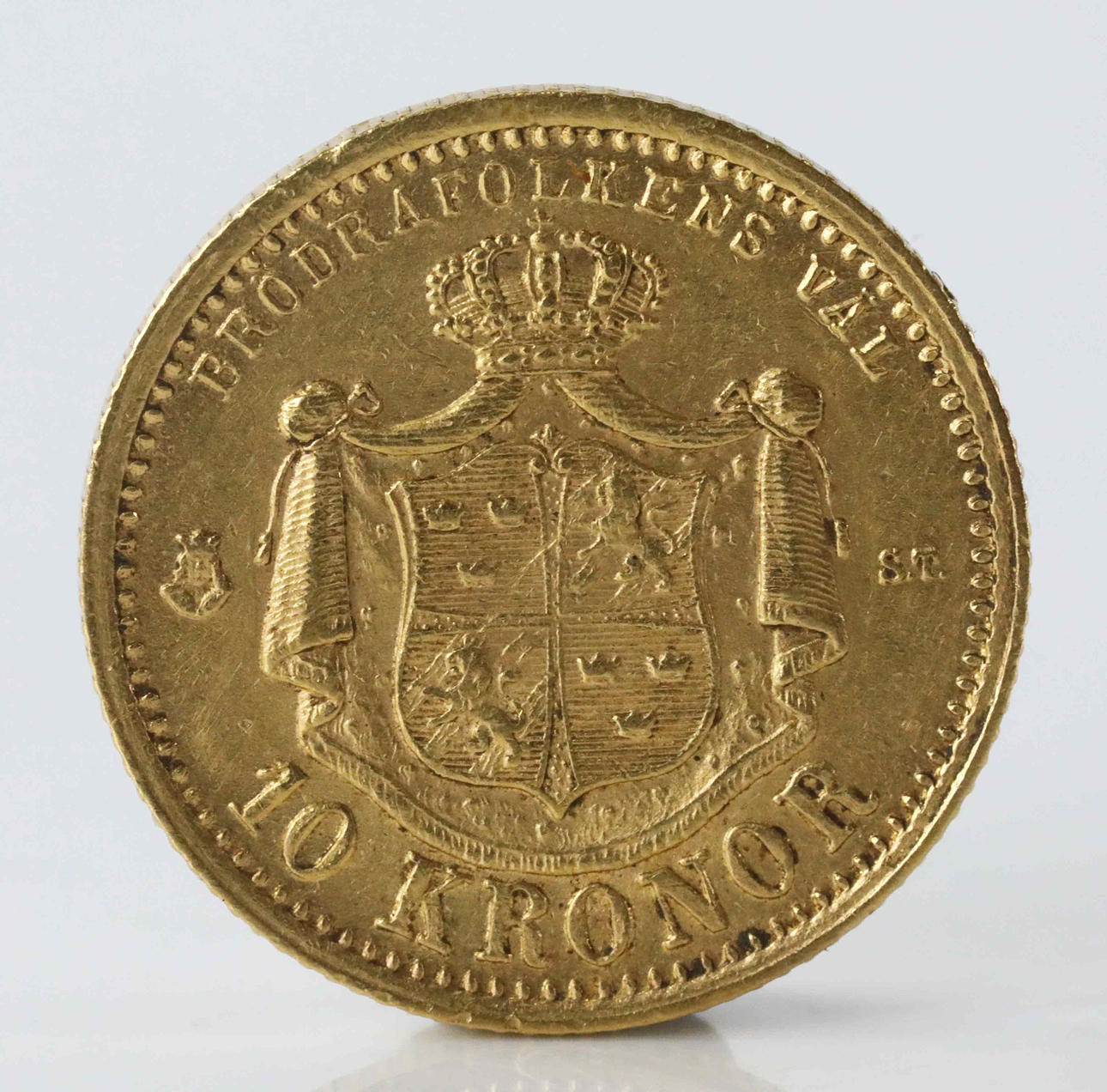 MYNT, 10 kronor, guld, Oscar II Sveriges och Norges konung, 1876. Mynt ...