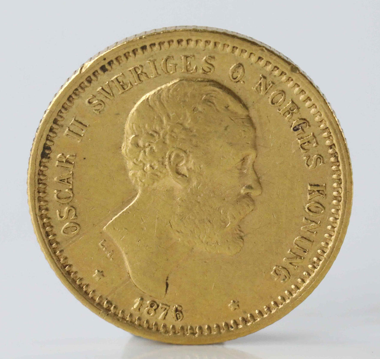 MYNT, 10 kronor, guld, Oscar II Sveriges och Norges konung, 1876. Mynt ...