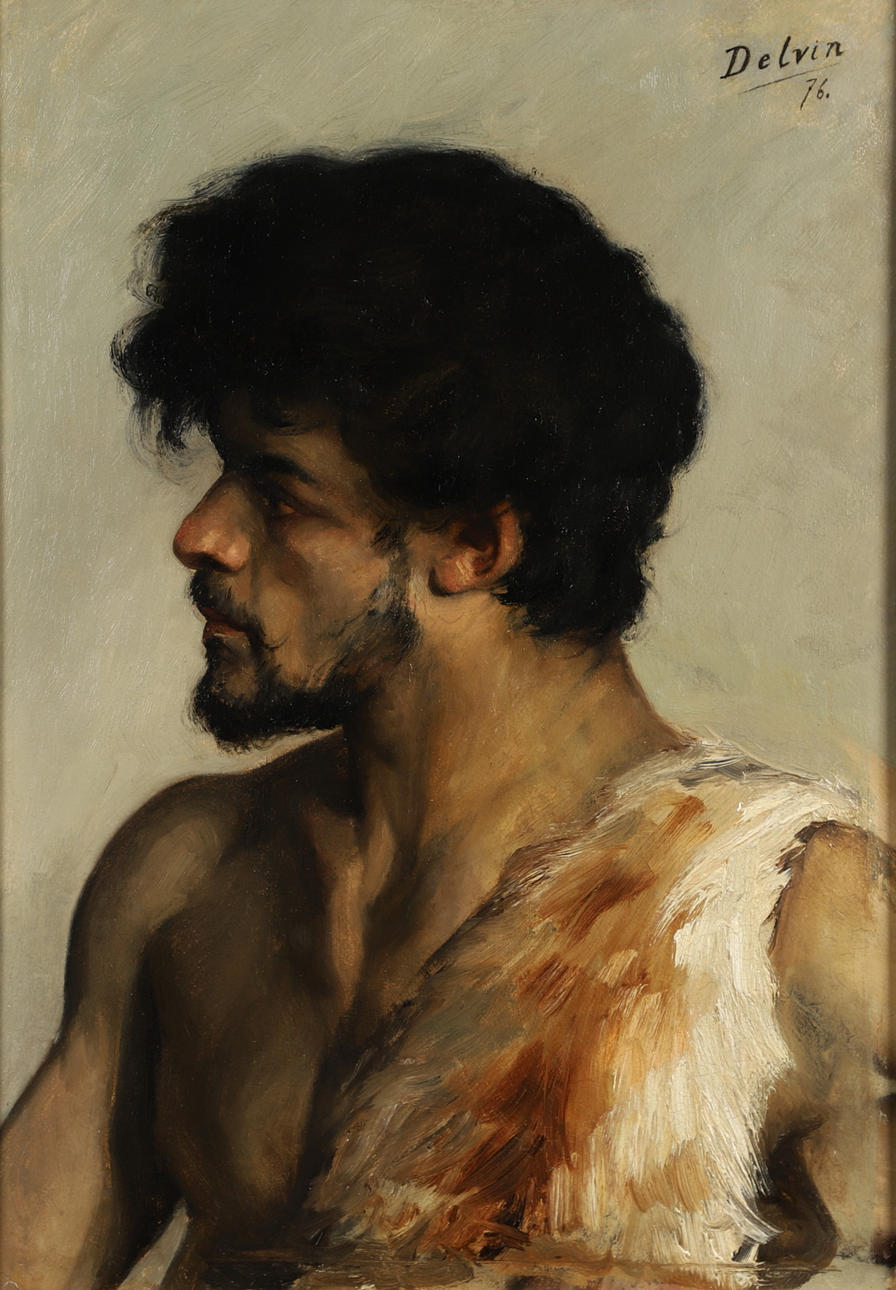 JEAN JOSEPH DELVIN (1853-1922). PORTRÄTTSTUDIE AV EN SKÄGGIG MAN I EN ...