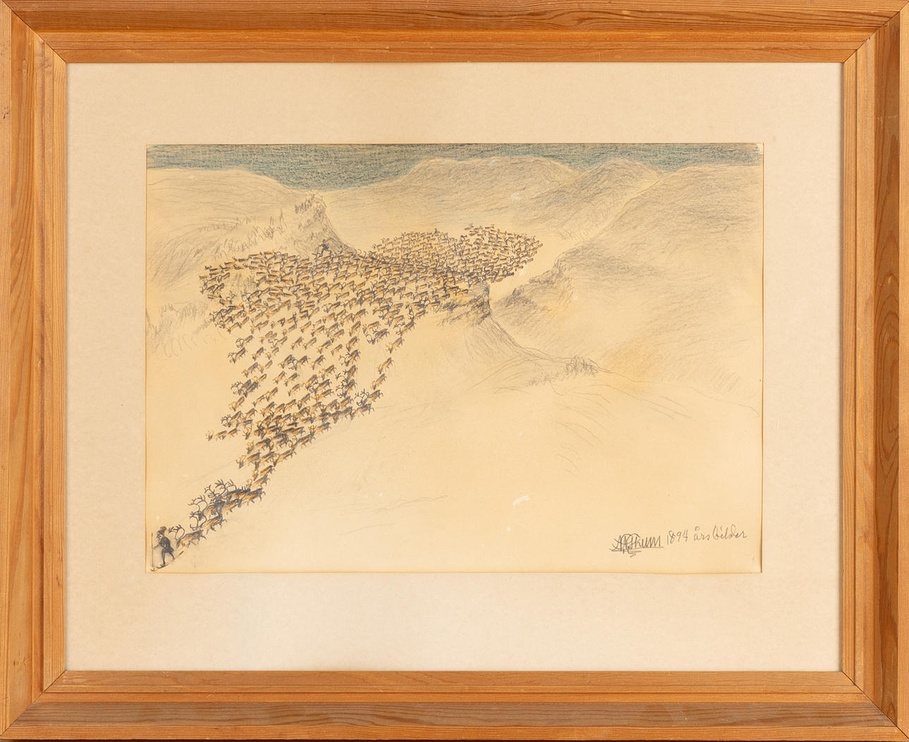 NILS NILSSON SKUM. blandteknik, renar med renskötare, signerad och ...