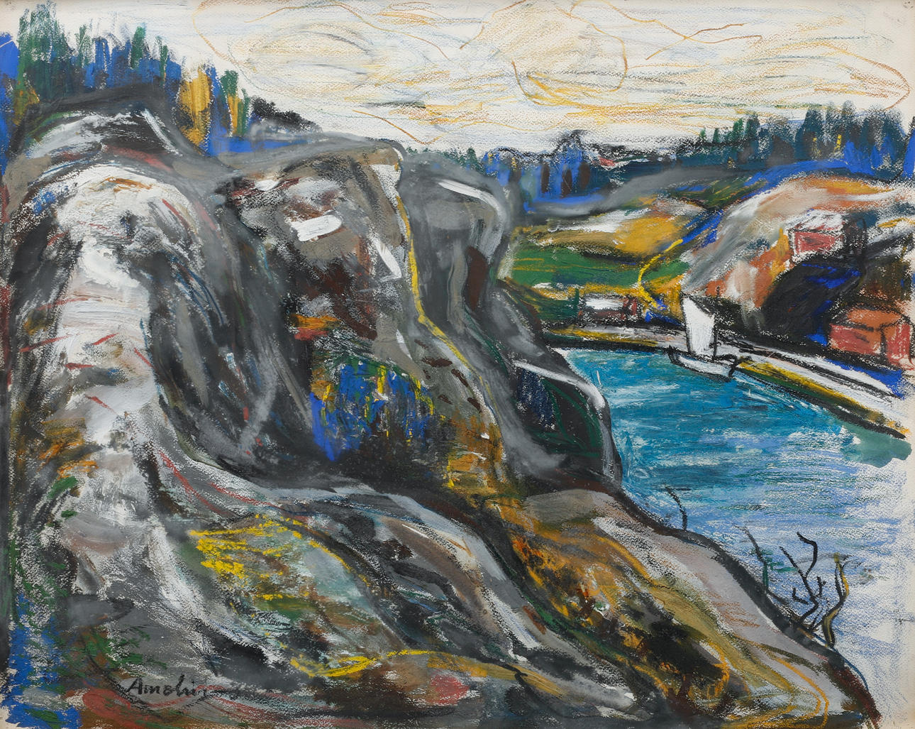 ALBIN AMELIN. "Orust, Bohuslän", pastell, signerad. Konst - Måleri ...