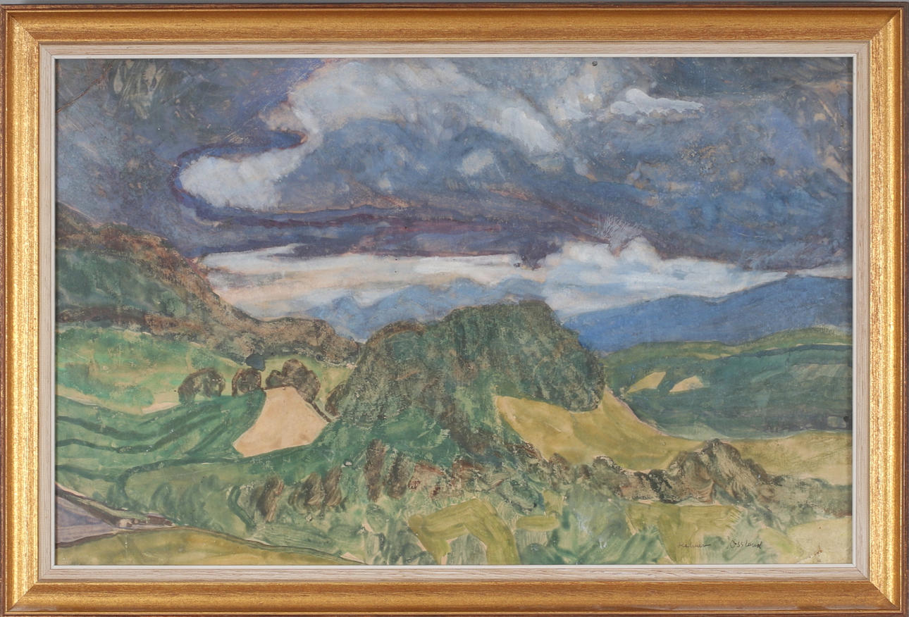 HELMER OSSLUND. Fjällandskap, blandteknik på papper, signerad. Konst ...