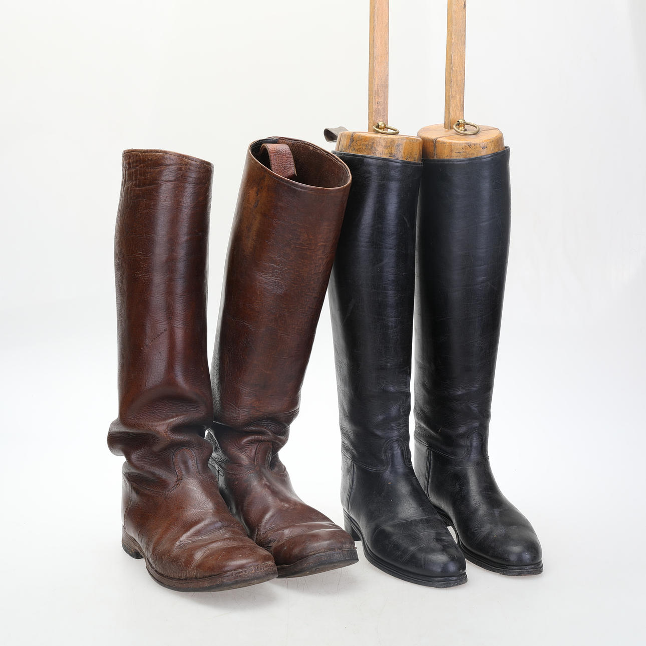 Riding boots, two pairs, men, leather, different sizes. Vintage ...