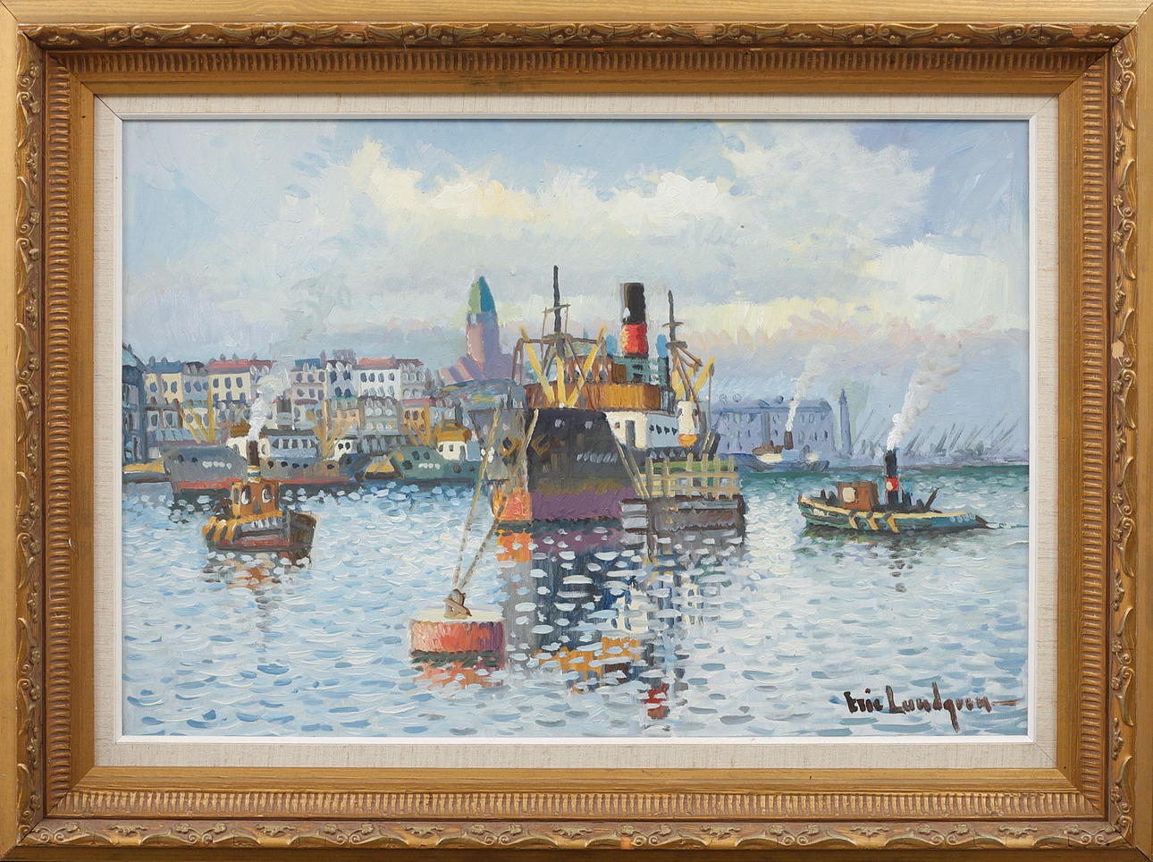 ERIC LUNDGREN. Port of Gothenburg, oil on canvas, signed. Art ...