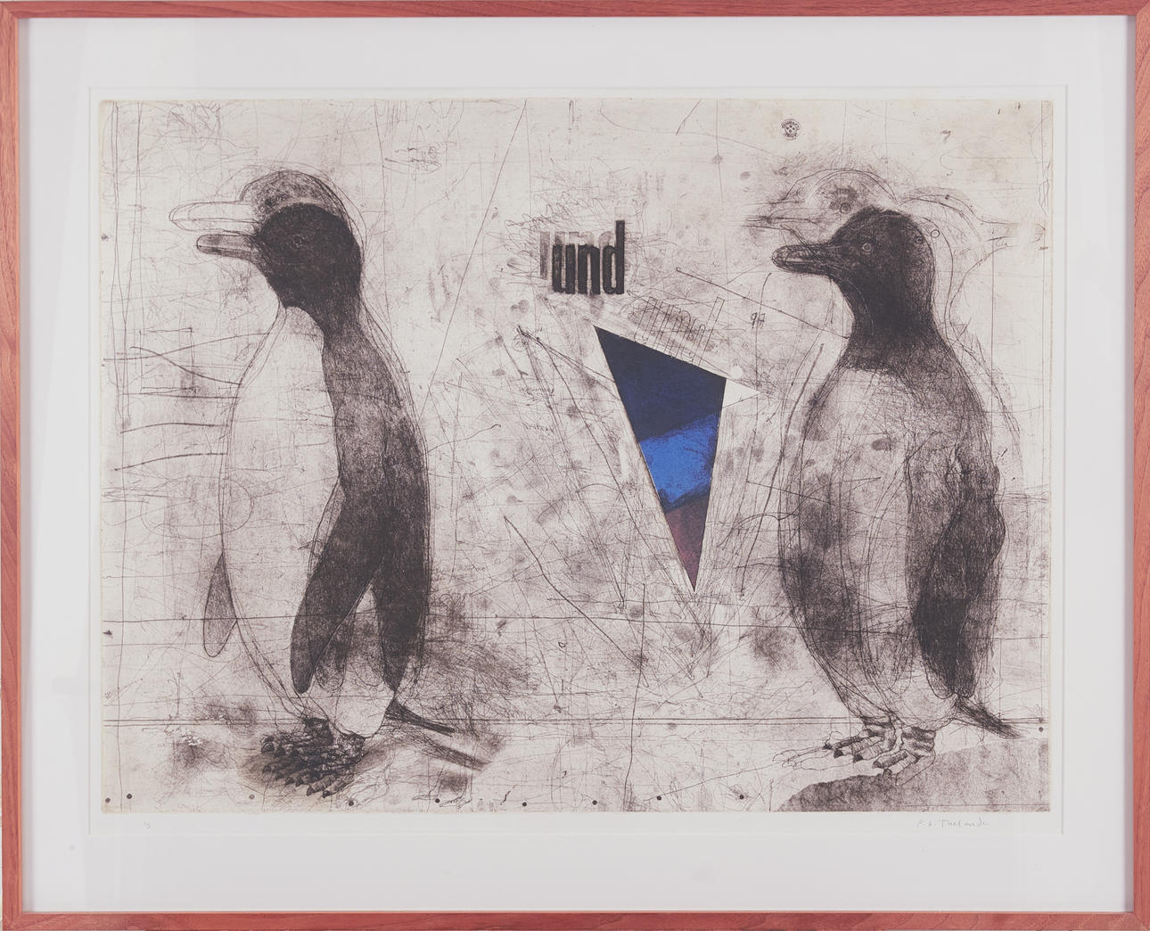 PER GUNNAR THELANDER. Komposition med pingviner, färgetsning, signerad ...