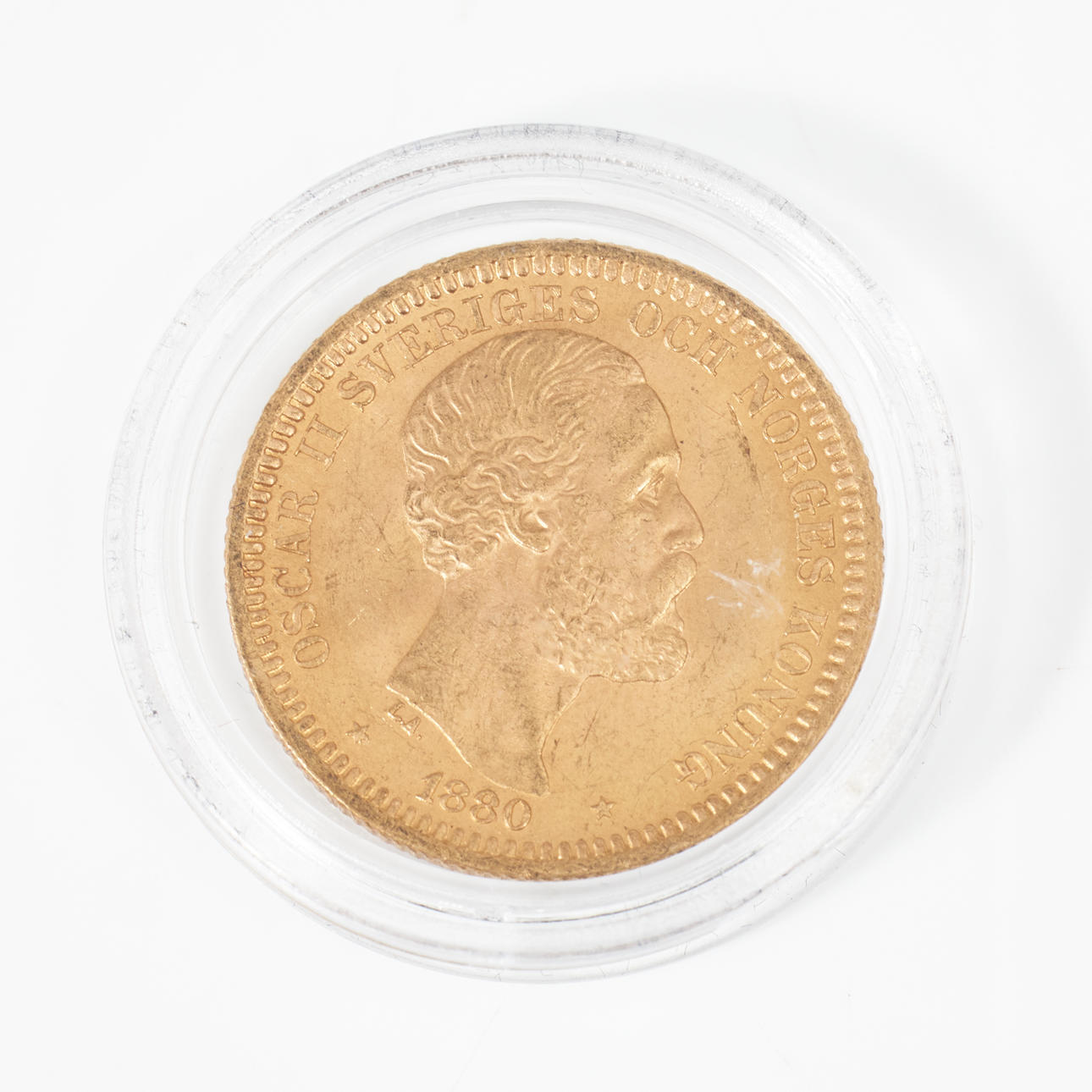 MYNT, 21,6 k guld, 20 kr, Oscar II, Sveriges och Norges konung, 1880 ...