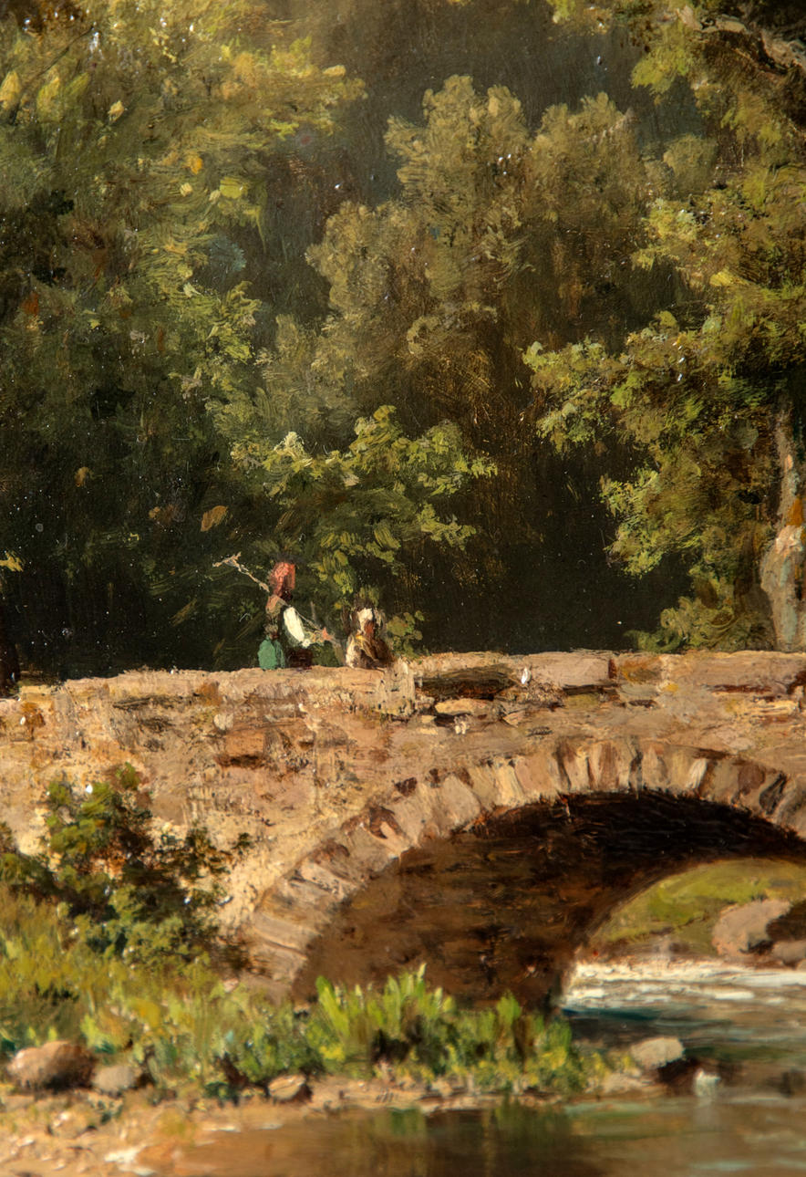 ADOLF CHWALA (1836-1900). Landscape with a small stone bridge and ...