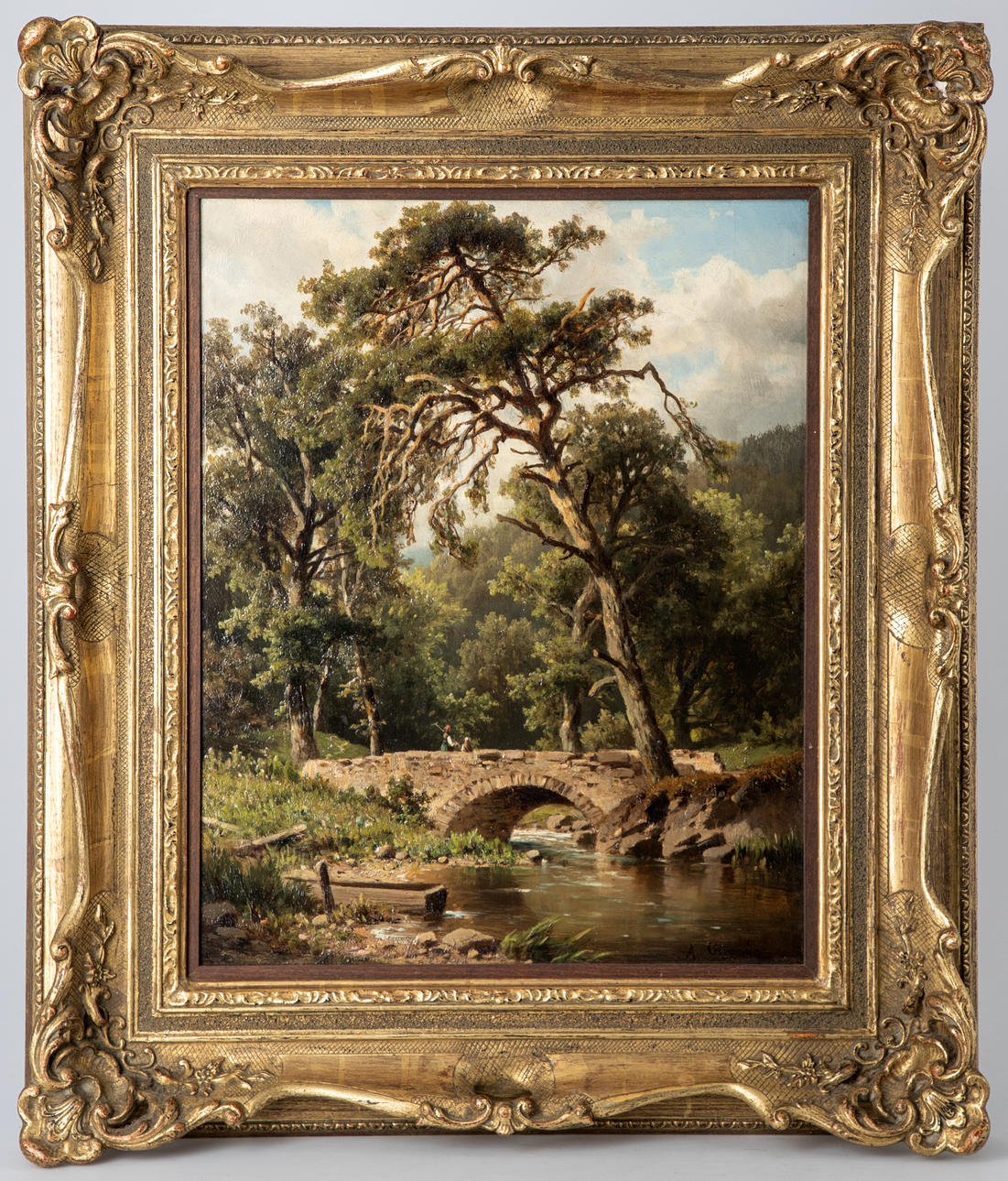 ADOLF CHWALA (1836-1900). Landscape with a small stone bridge and ...