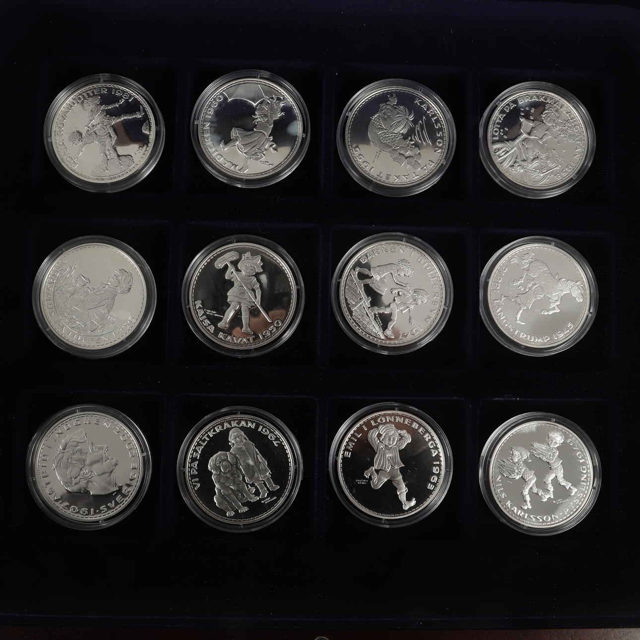 MYNT, 14 stycken, silver, Astrid Lindgren, 1907-2002. Mynt, Medaljer ...