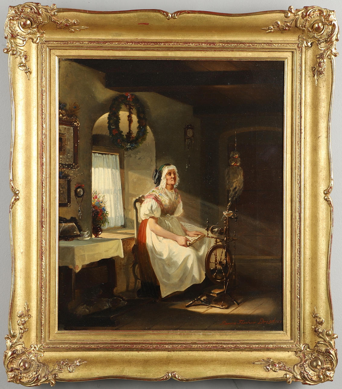 BENNO JOACHIM THEODOR FISCHER (1828-1865). `STILLLEBEN`: WOMAN SEATED ...