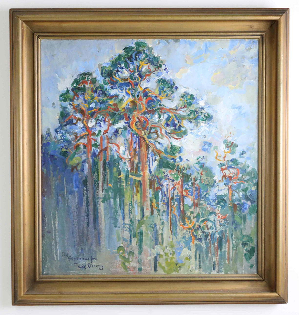 AXEL ERDMANN. Olja på duk "Tallkronor" signerad och daterad 1921. Konst ...