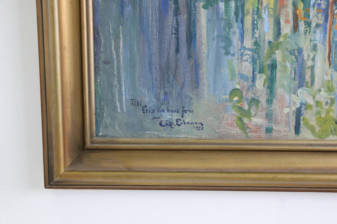 AXEL ERDMANN. Olja på duk "Tallkronor" signerad och daterad 1921. Konst ...