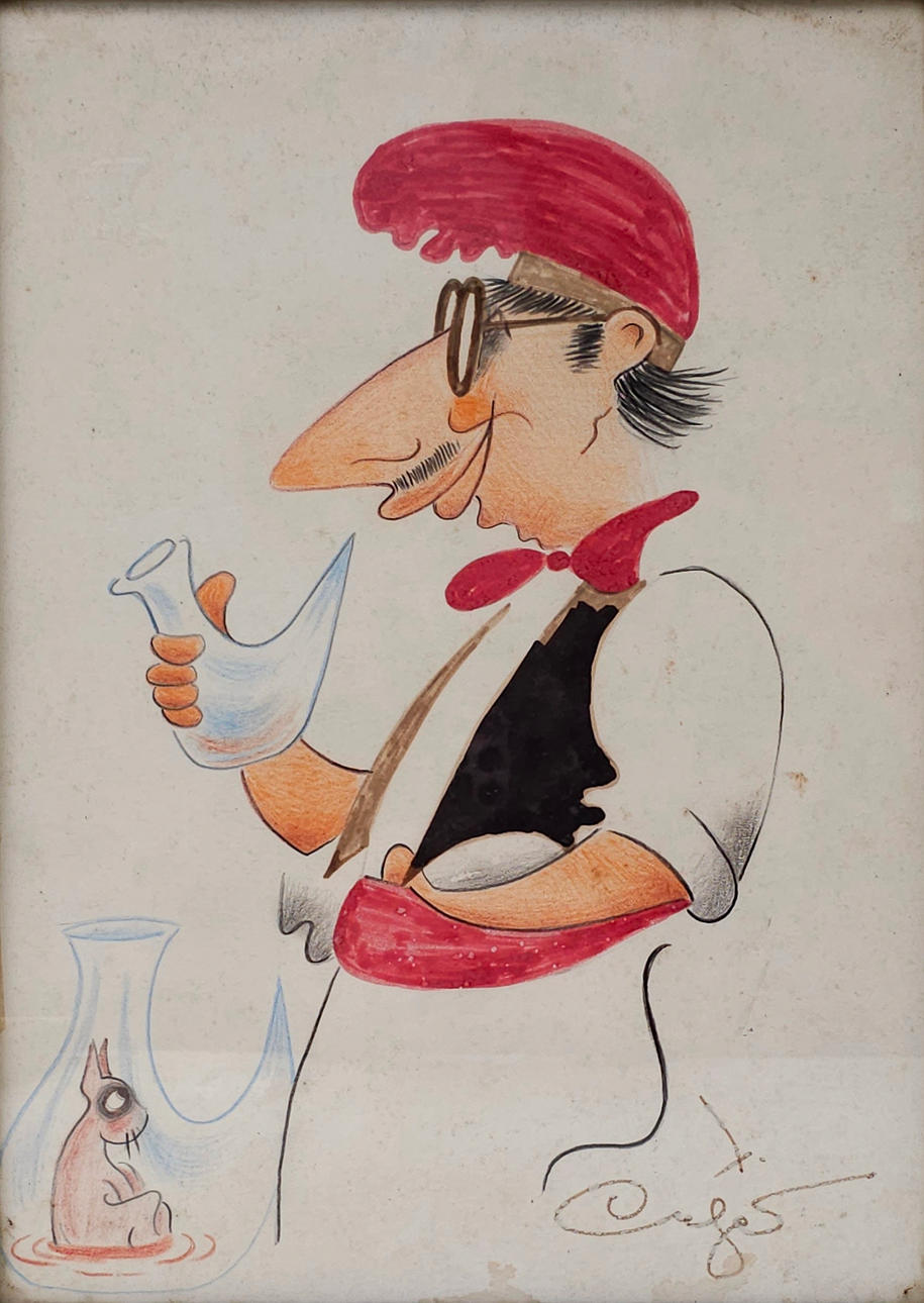 XAVIER CUGAT. SELF-PORTRAIT WITH PORRÓN. DRAWING ON PAPER. Art ...