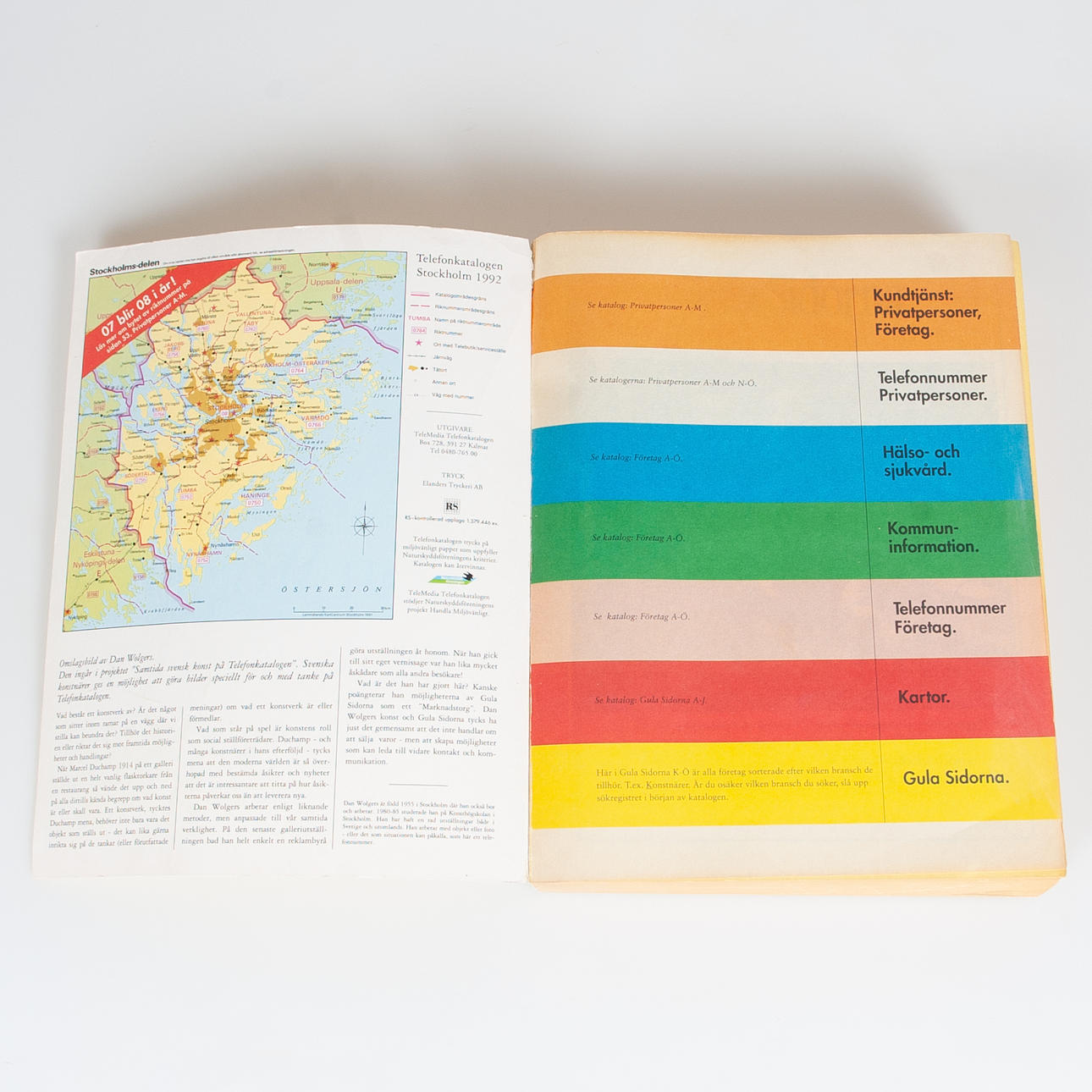 DAN WOLGERS. Telefonkatalog, 1992. Konst - Övrigt - Auctionet