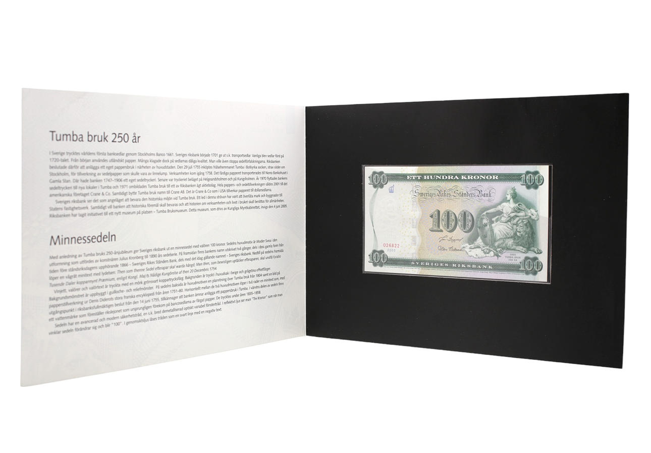 SEDEL, 100 kr, minnessedel/jubileumssedel Tumba Bruk 2005. Mynt ...