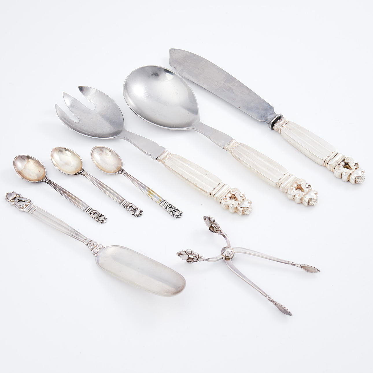 JOHAN ROHDE. BESTICKSDELAR, 8 dlr, "Konge/Acorn", silver, Georg Jensen ...