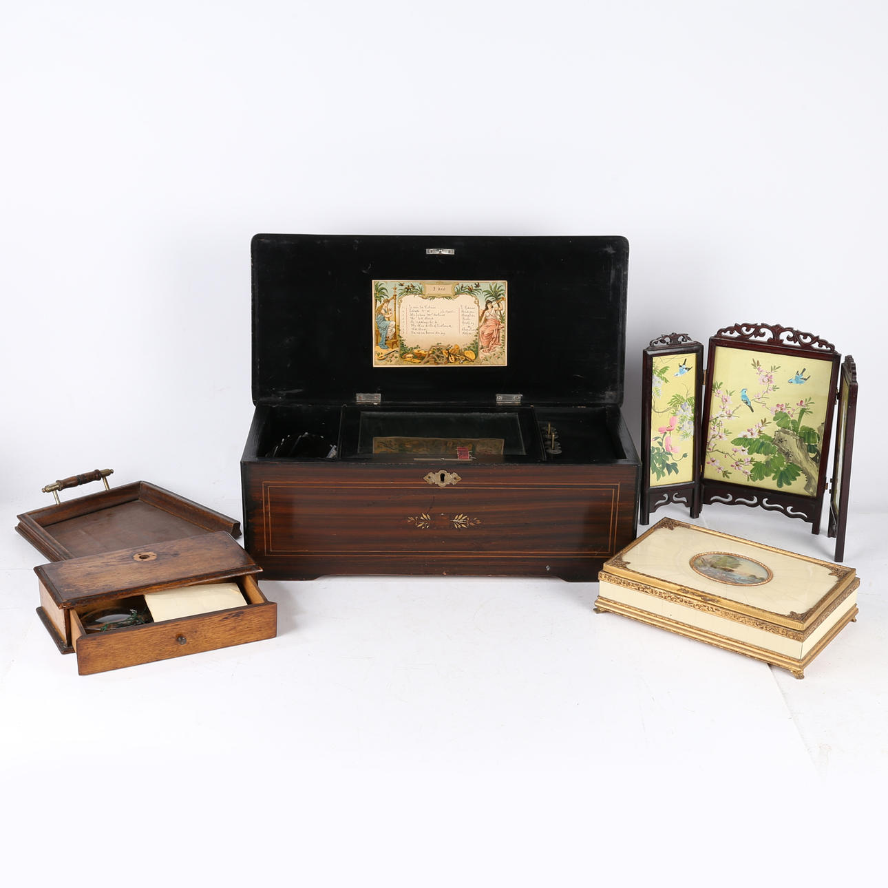 WORKS OF ART TO INCLUDE A CONTINENTAL MUSIC BOX CASE. Miscellaneous ...