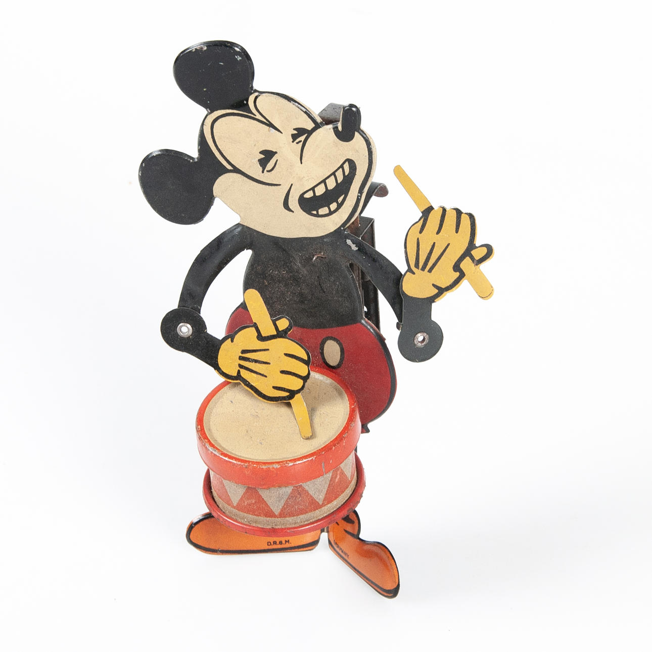 NIFTY, MICKEY MOUSE DRUMMER, PLÅTLEKSAK, TYSKLAND 30-TAL. (DOUBLE ROW ...