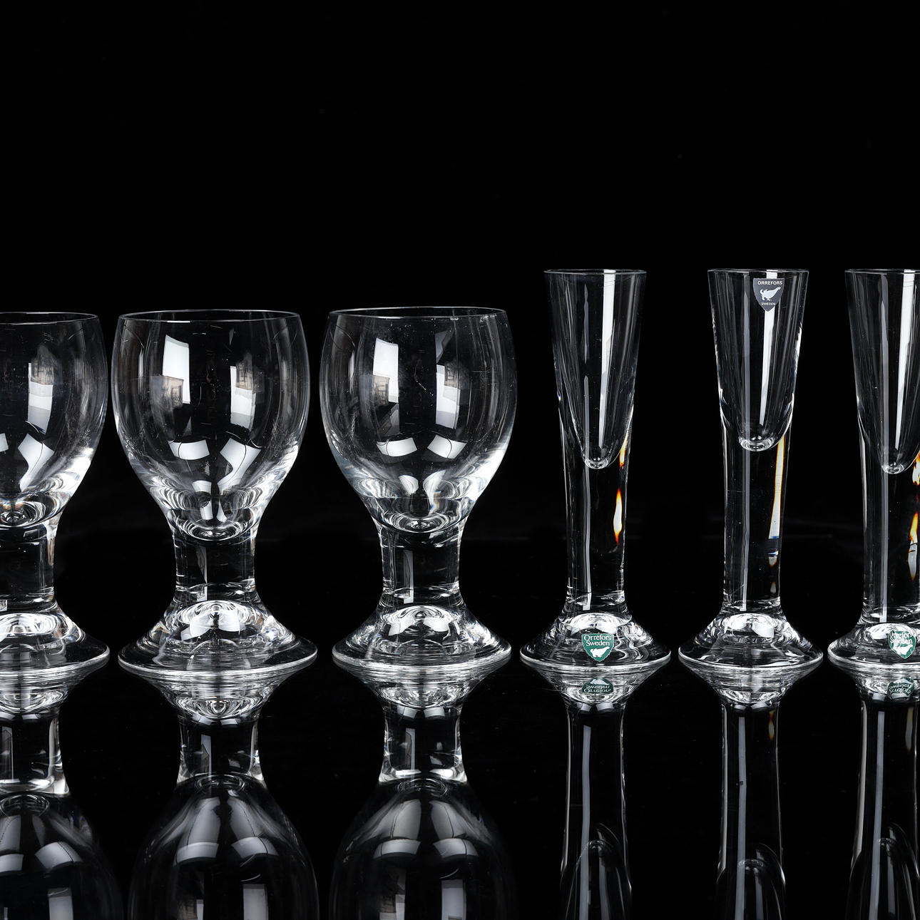 NILS LANDBERG. Vinglas och snapsglas, 16 st, "Boheme", Orrefors, 1900 ...