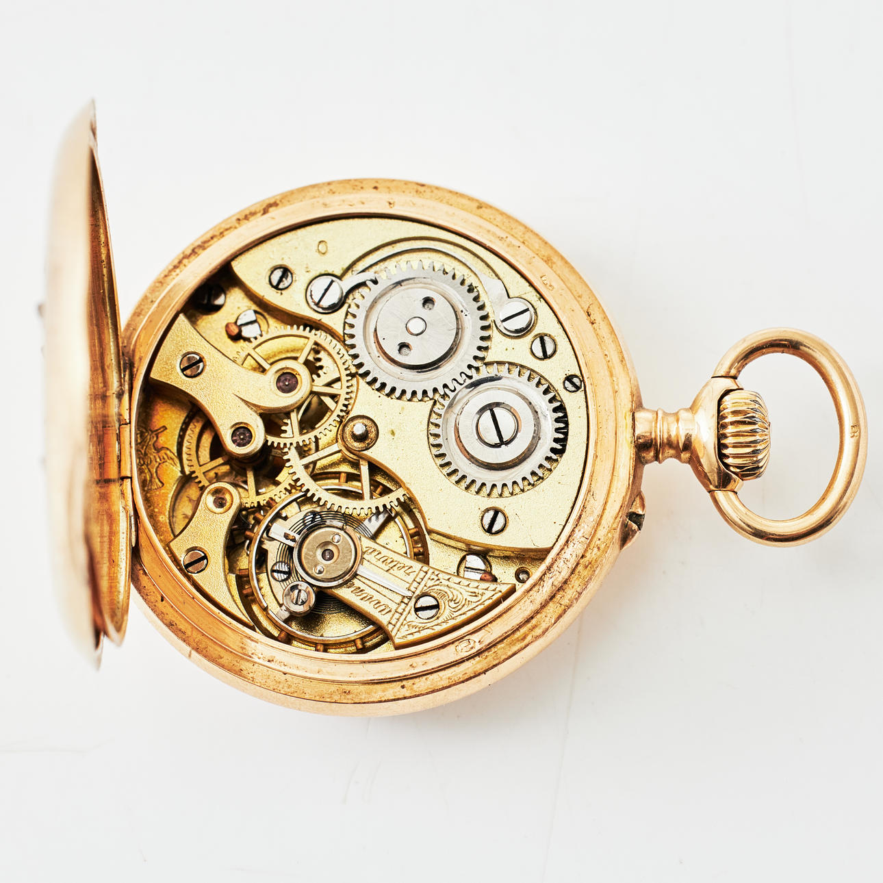 DAMFICKUR, 18 k guld, vitemaljerad urtavla, arabiska siffror, plexiglas ...