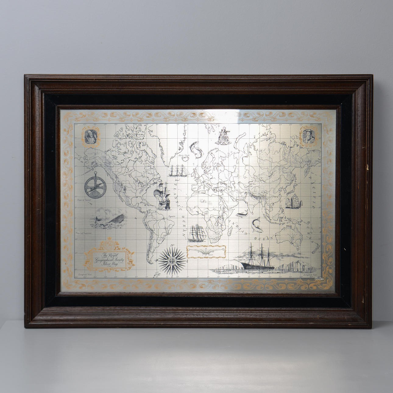 VÄRLDSKARTA, sterlingsilver, "The Royal geographical society silver map ...