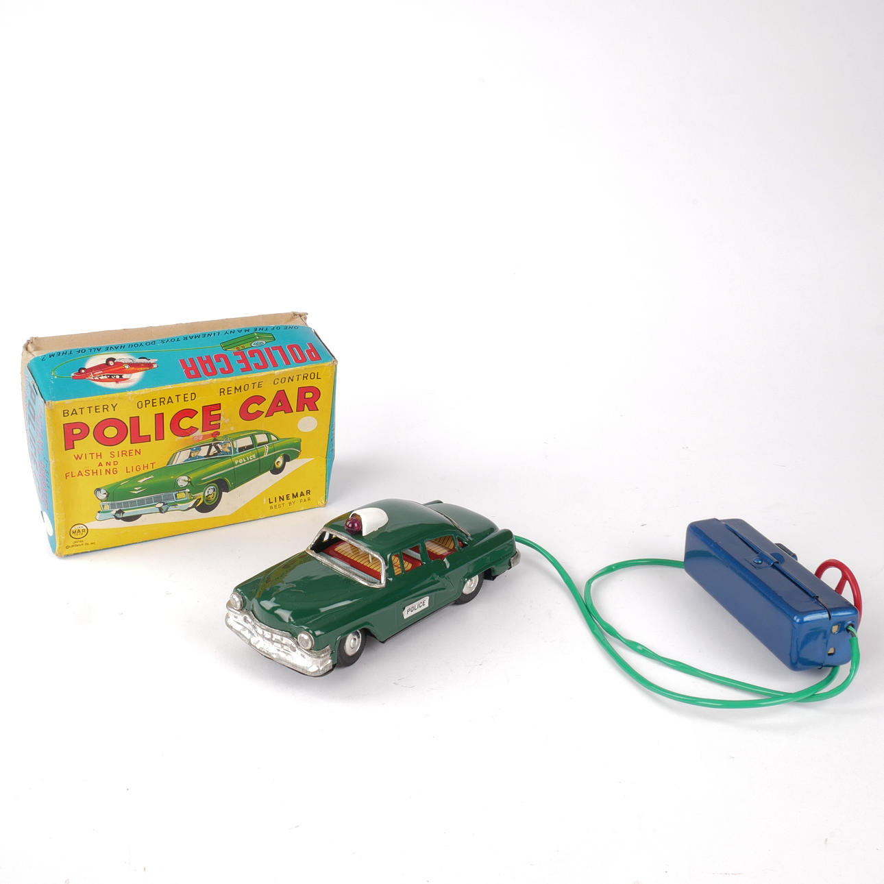 LINEMAR, "Police Car", plåt, trådstyrd, originalkartong, Japan, 1950/60 ...